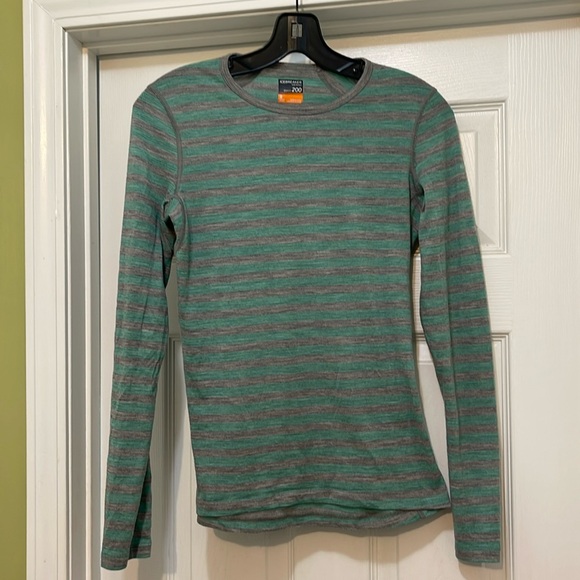 Icebreaker | Tops | Icebreaker Bodyfit 20 Oasis Crew Green Gray Stripe ...